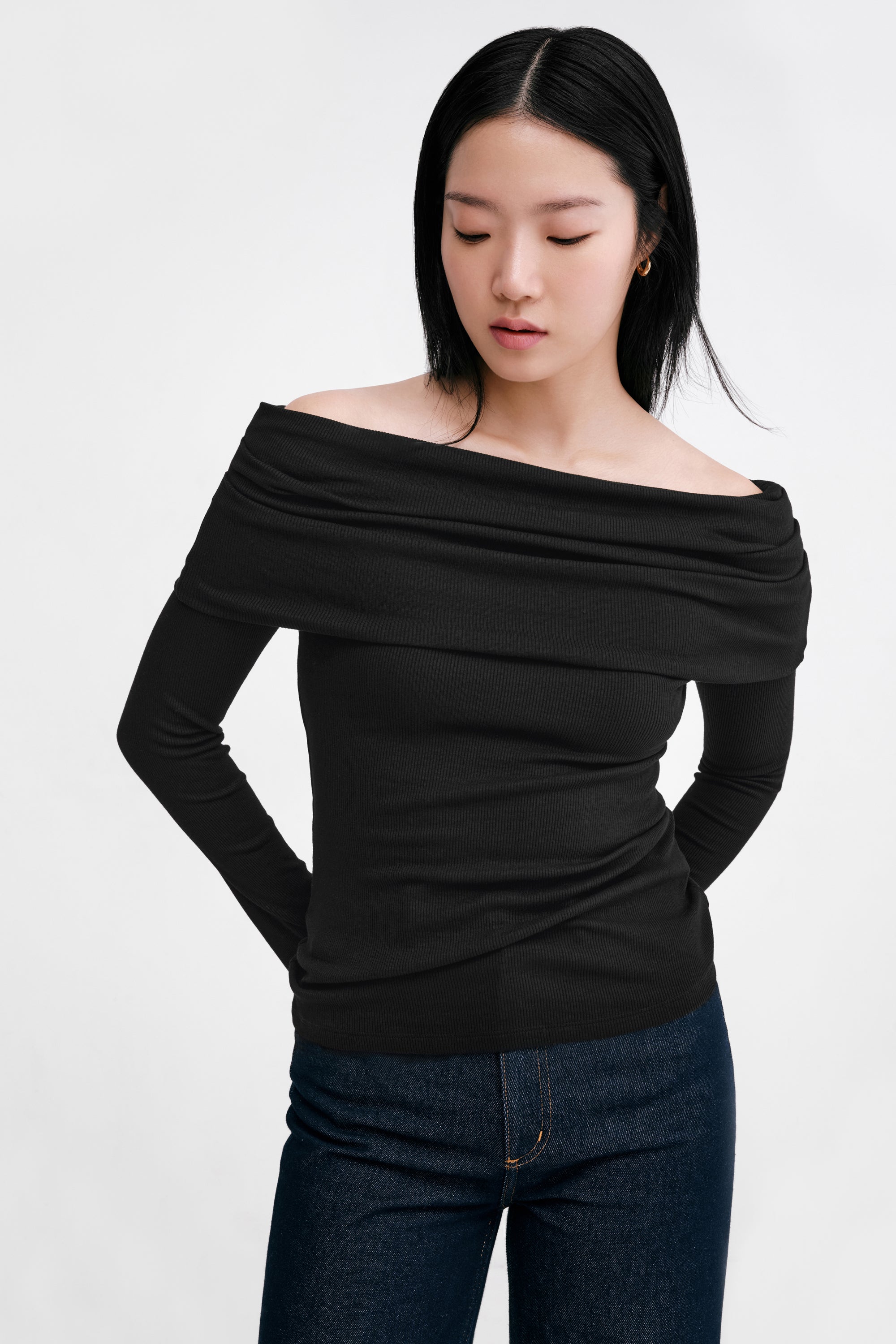 Chic Bardot Neckline on Black Top | Bennett Top | Marcella