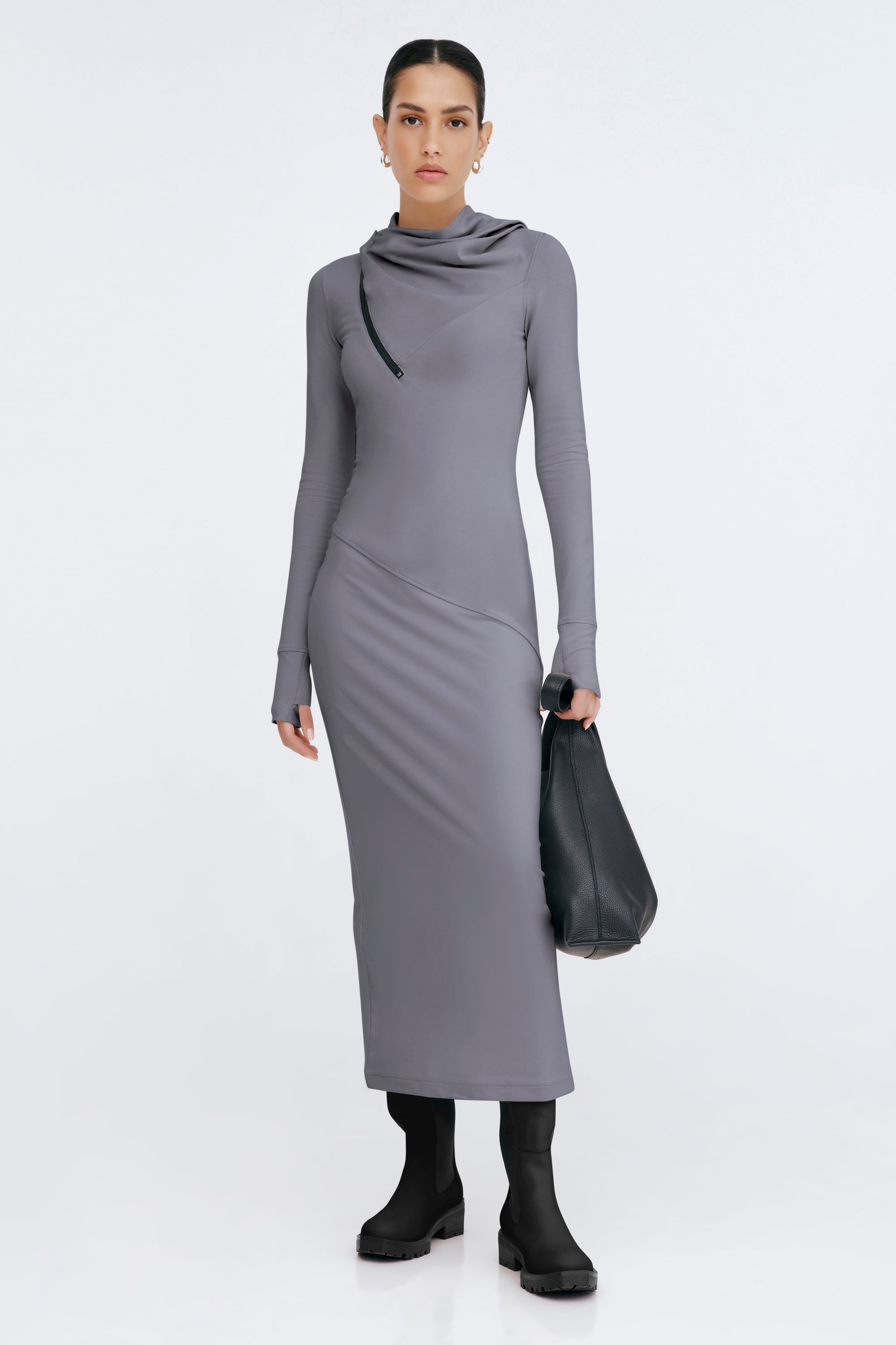 Fog Grey Dress with Diagonal Seams - Broome Dress | Marcella