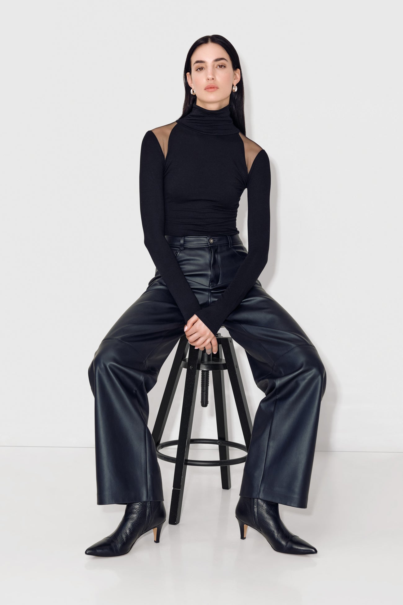 Women's Sustainable European Jersey & Mesh Top - Maria Turtleneck ...