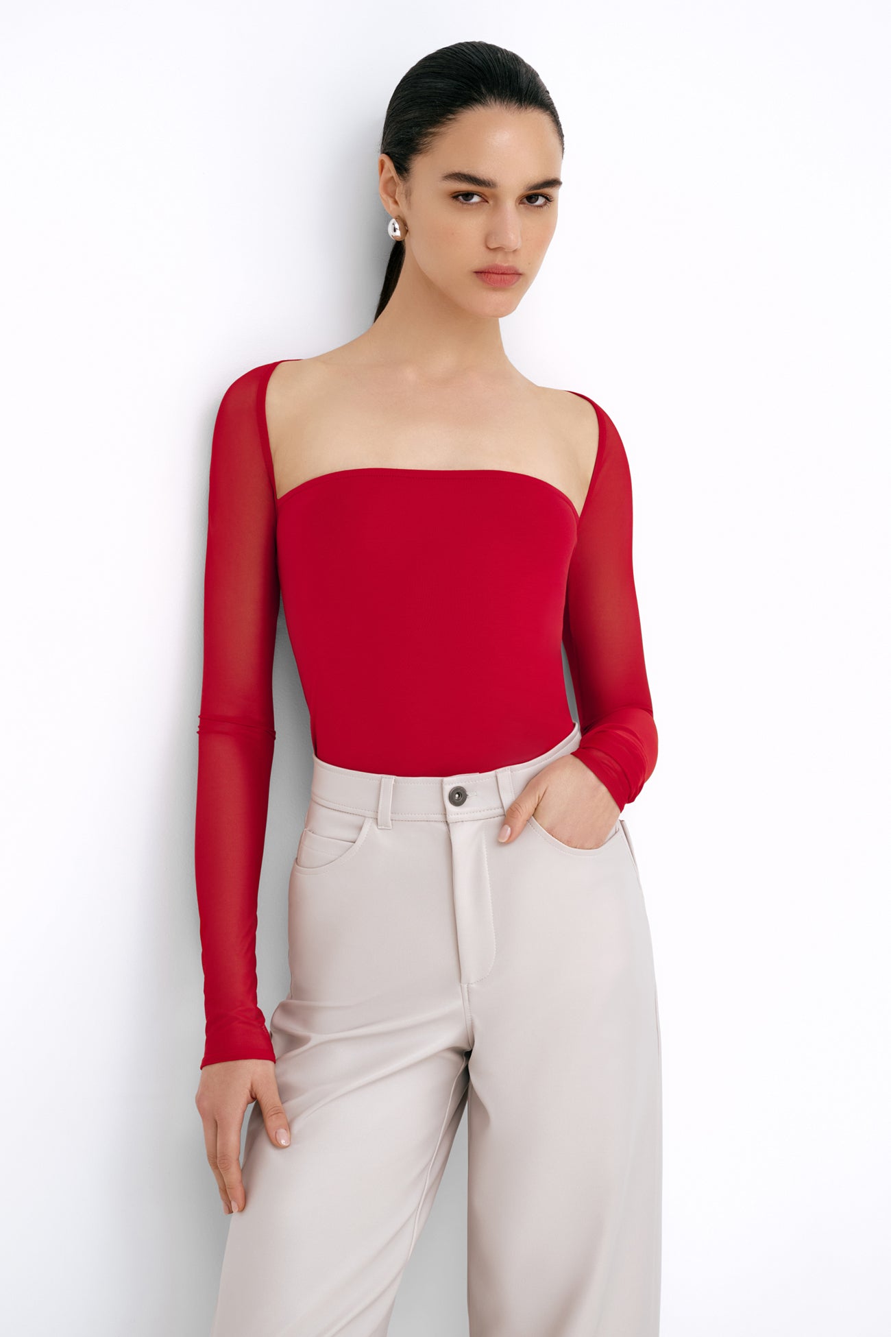 Women's Red Sheer Mesh Top | Lucia by Marcella