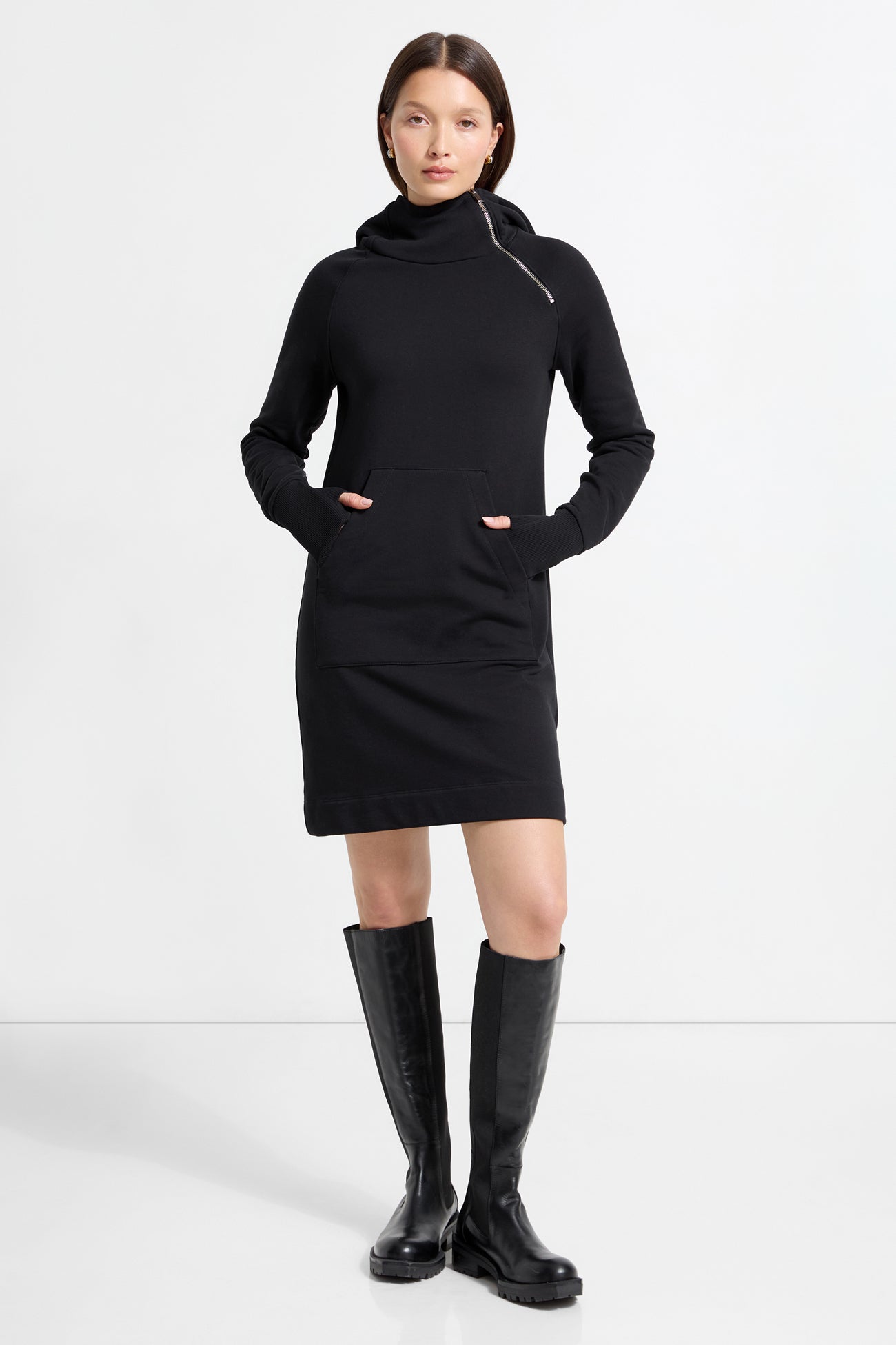 Women's Black Hooded Cropped Dress | Marcella