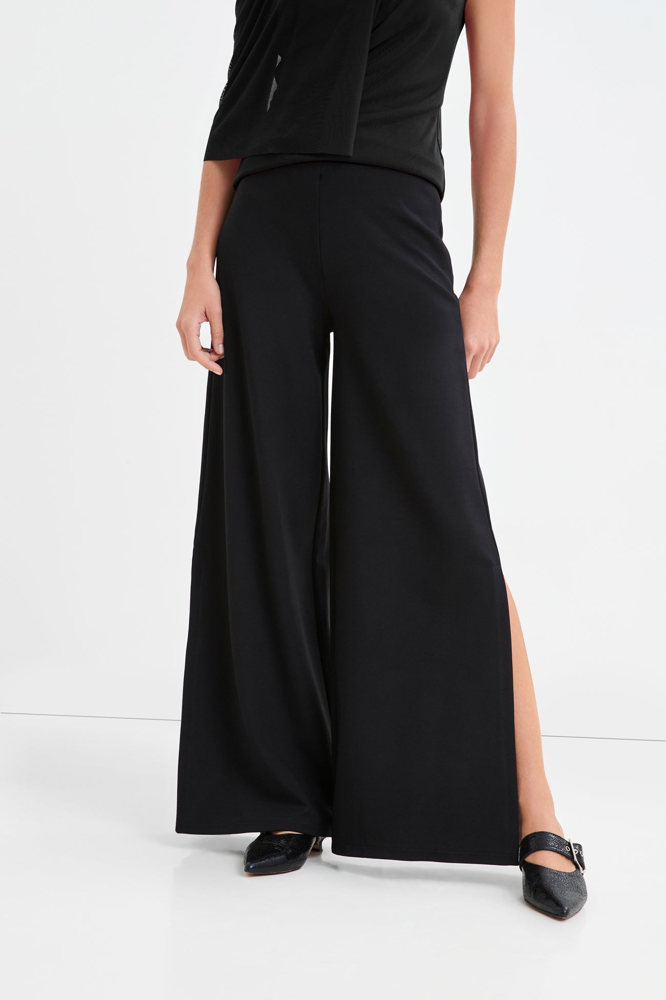 Women's Black Wide-Leg Cut Knee-High Side - Lexington Pants | Marcella
