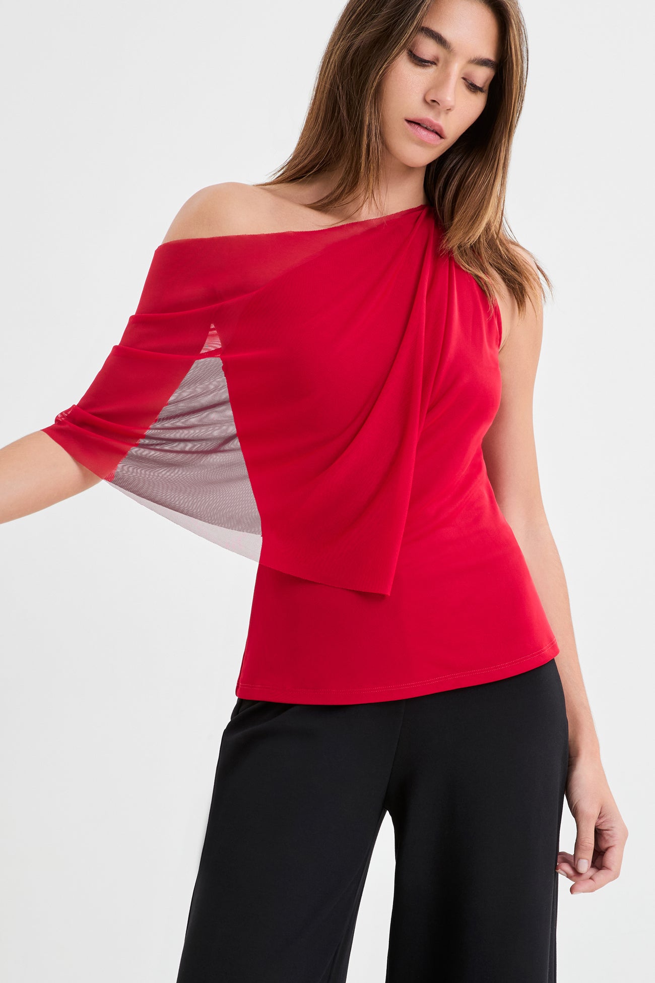 Women's European Ponte Mesh One-Shoulder Top - Zinnia Top | Marcella