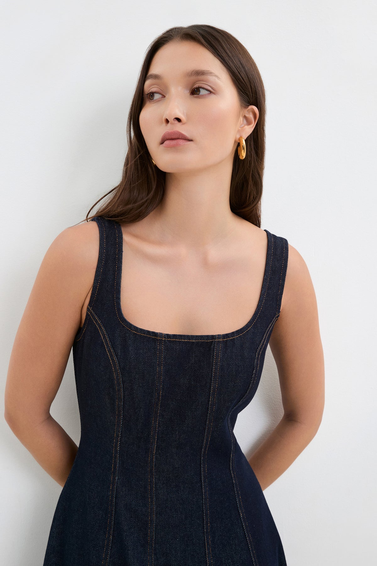 Dark Blue Square Neck Maxi Denim Dress - Melrose Dress | Marcella