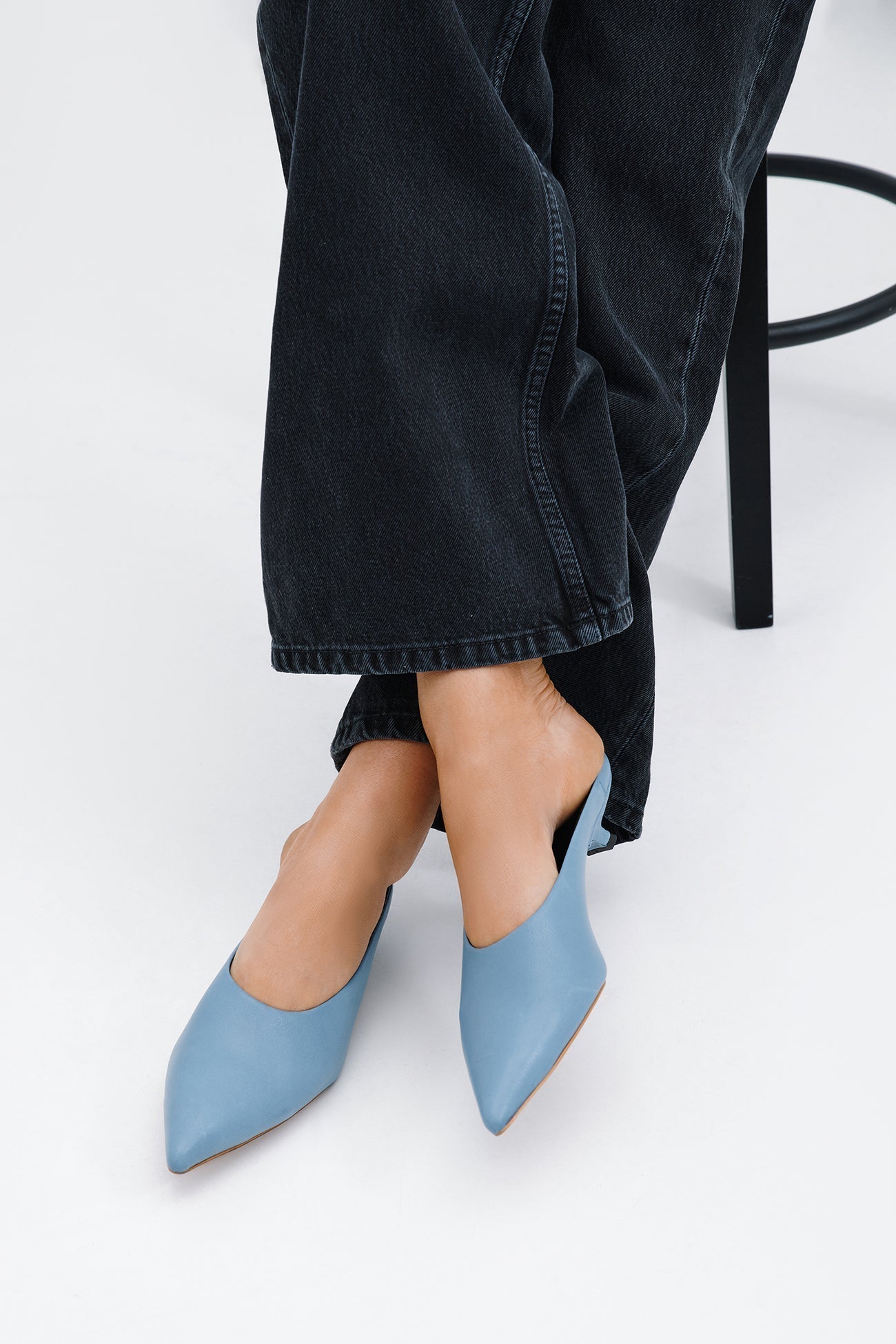 Cream Leather Pointed Kitten Heels - Celeste Mules | Marcella