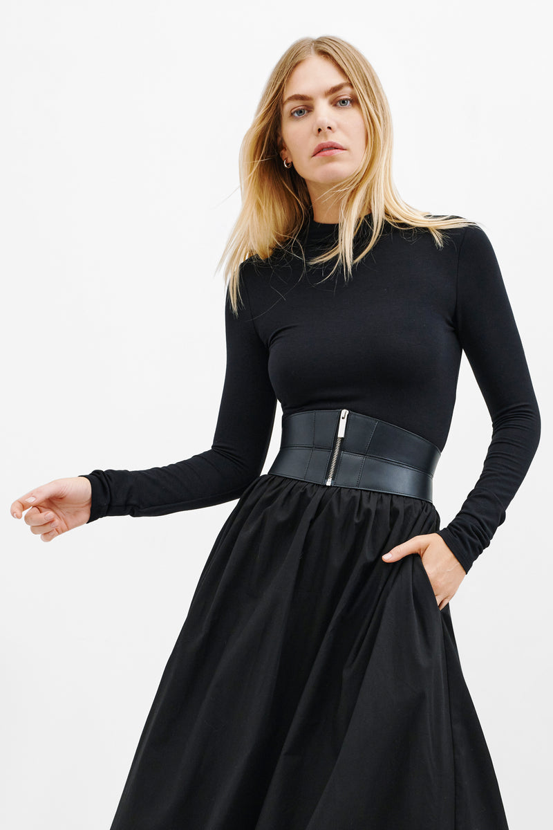 Black Leather Zip-Up Wide Waist Belt - Ophelia Belt | Marcella