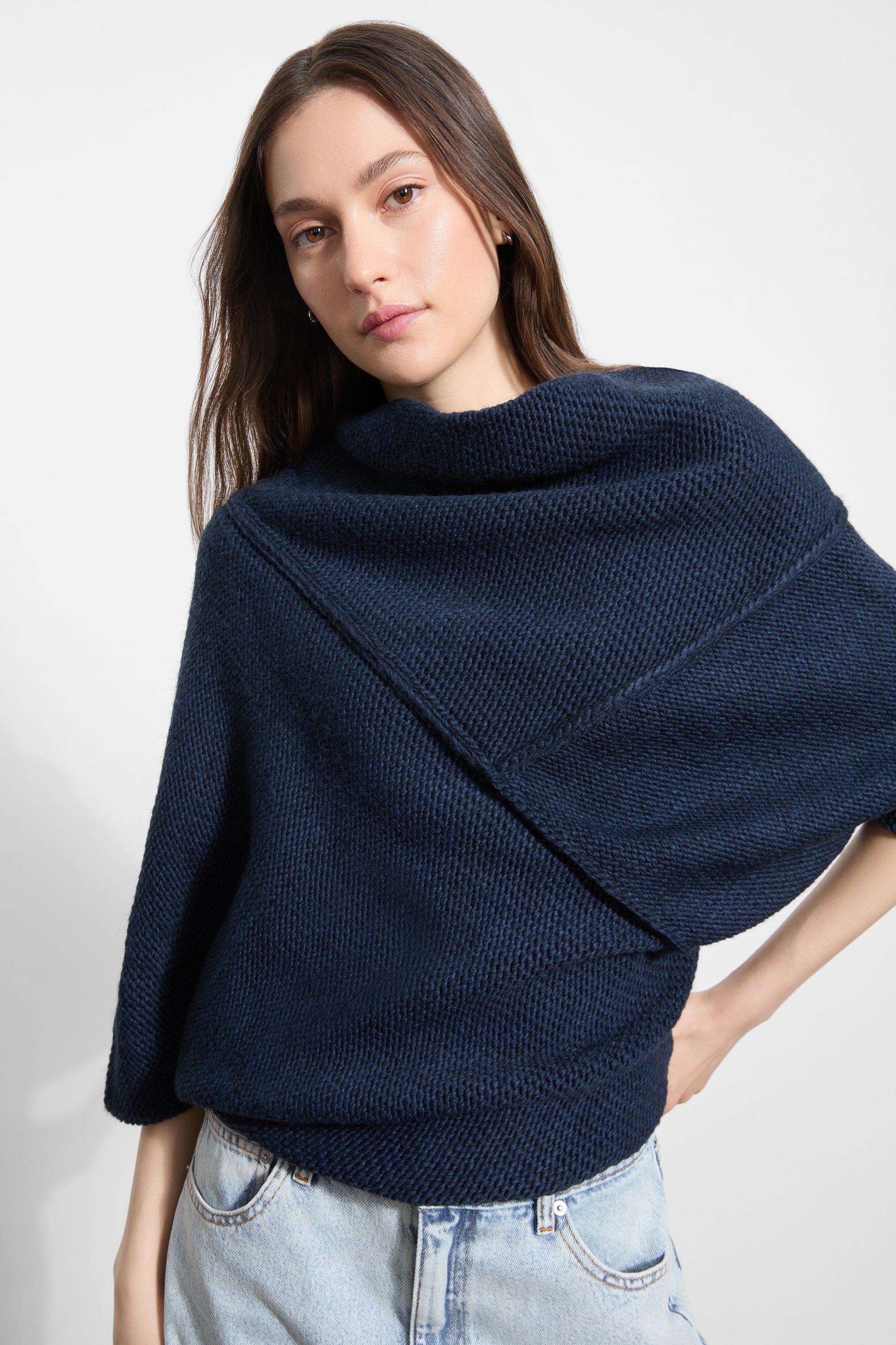 Women's French Wool-Blend Asymmetric Sweater Top - Palmer Knit Top ...