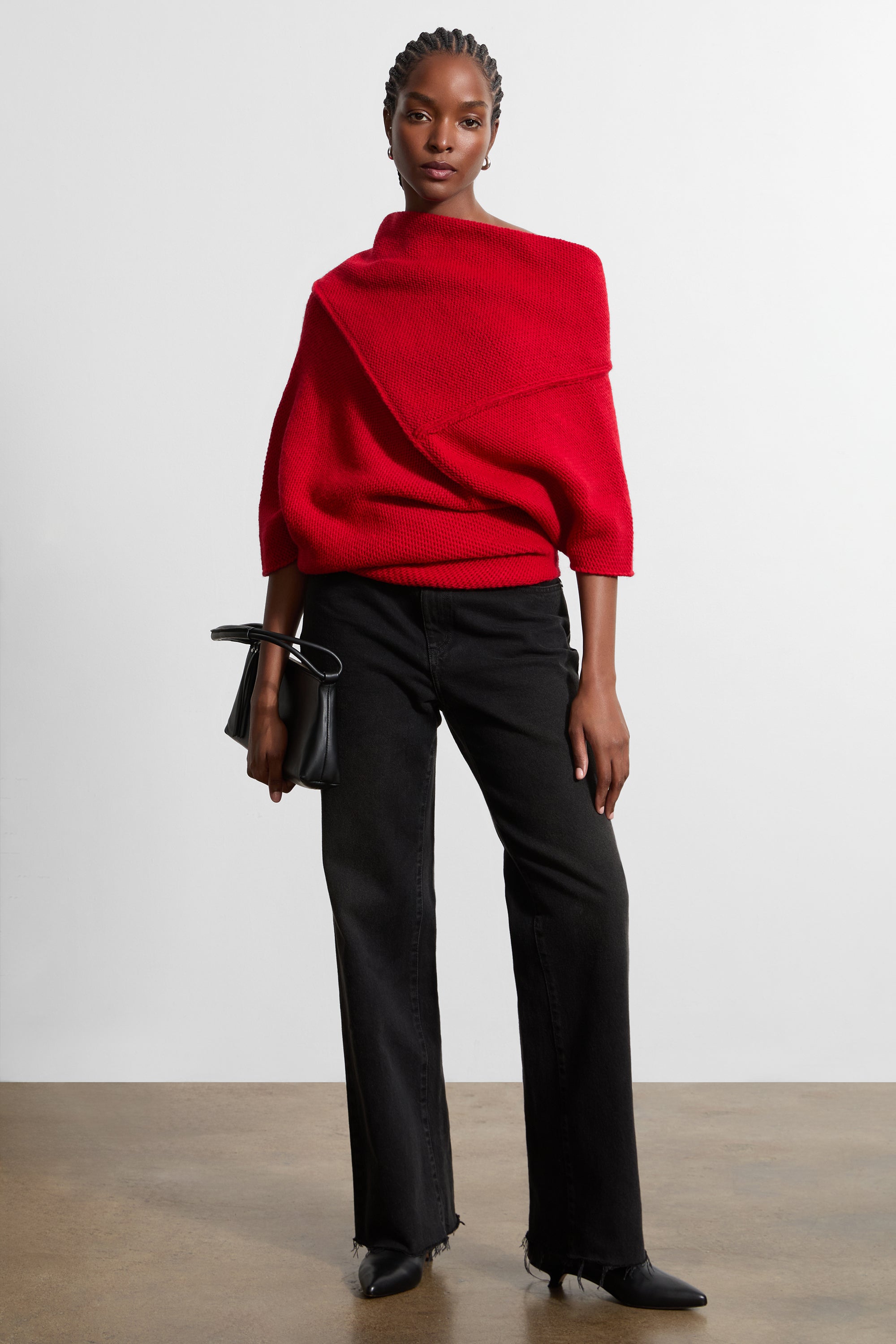 Women's French Wool-Blend Asymmetric Sweater Top - Palmer Knit Top ...