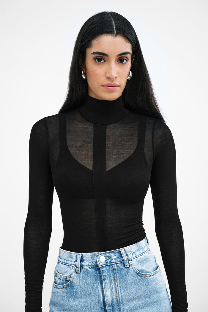 Sheer Black Long Sleeve Turtleneck Top - Amsterdam Top | Marcella