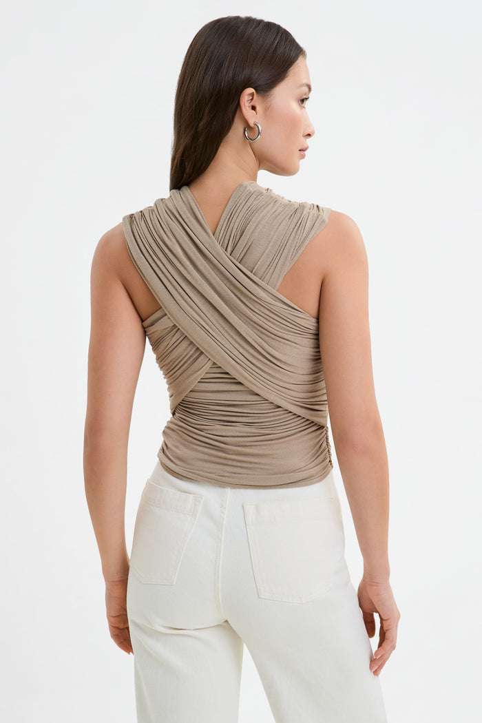 Beige Convertible Gathered Top - Alyssa Infinity Top | Marcella