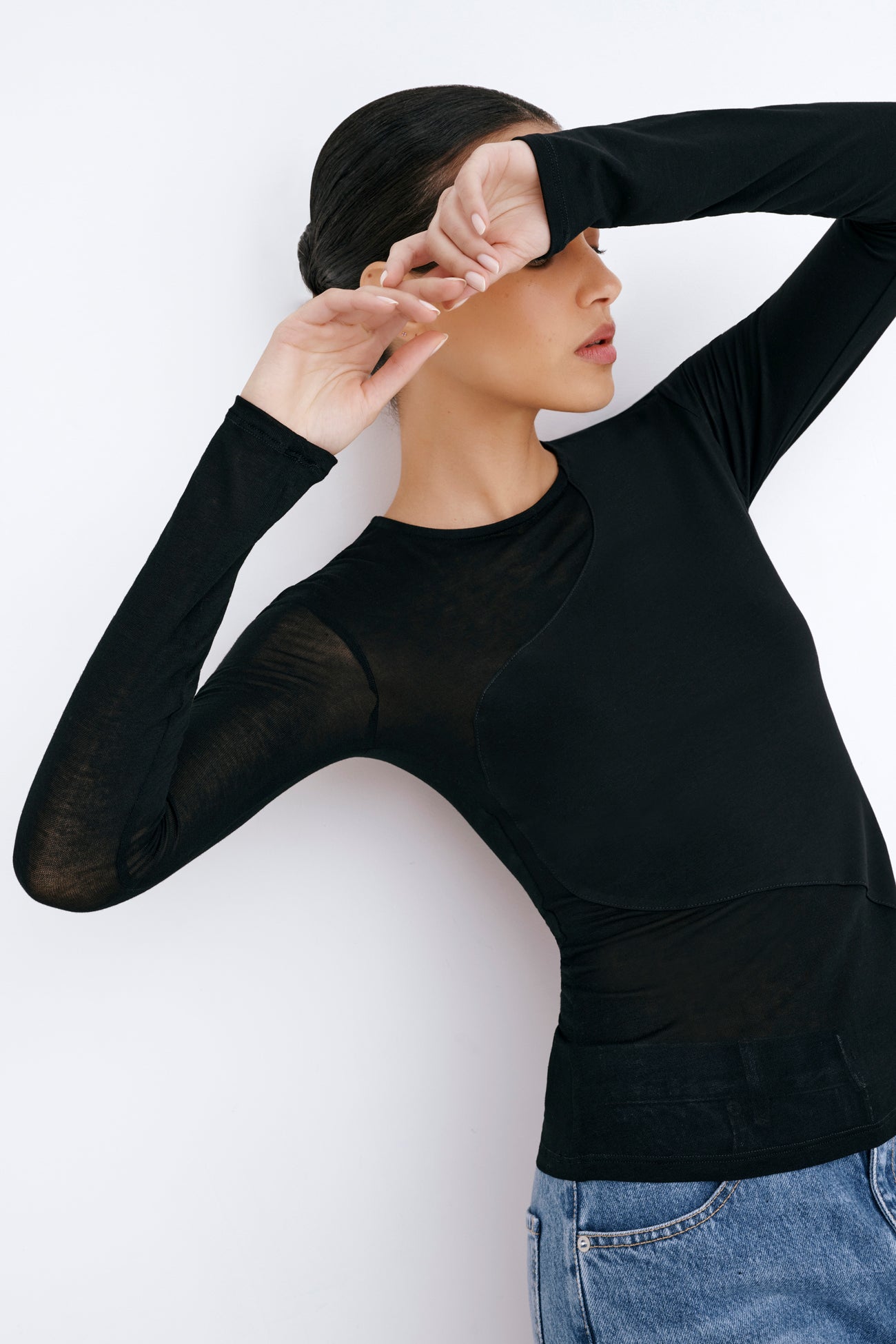 Women's Black Fitted Long-Sleeve Top - Casey Top | Marcella