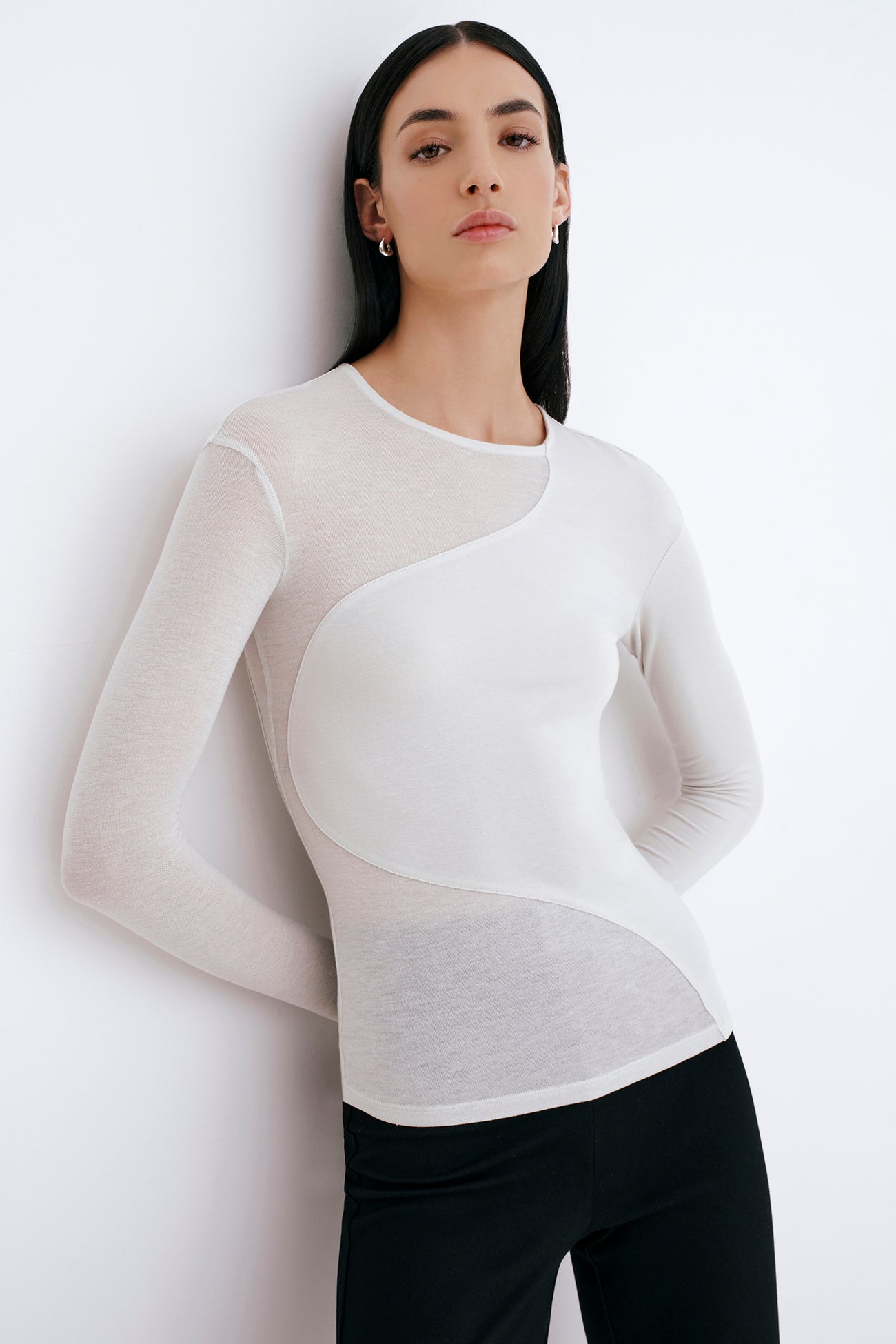 Light Grey Fitted Long-Sleeve Top - Casey Top | Marcella