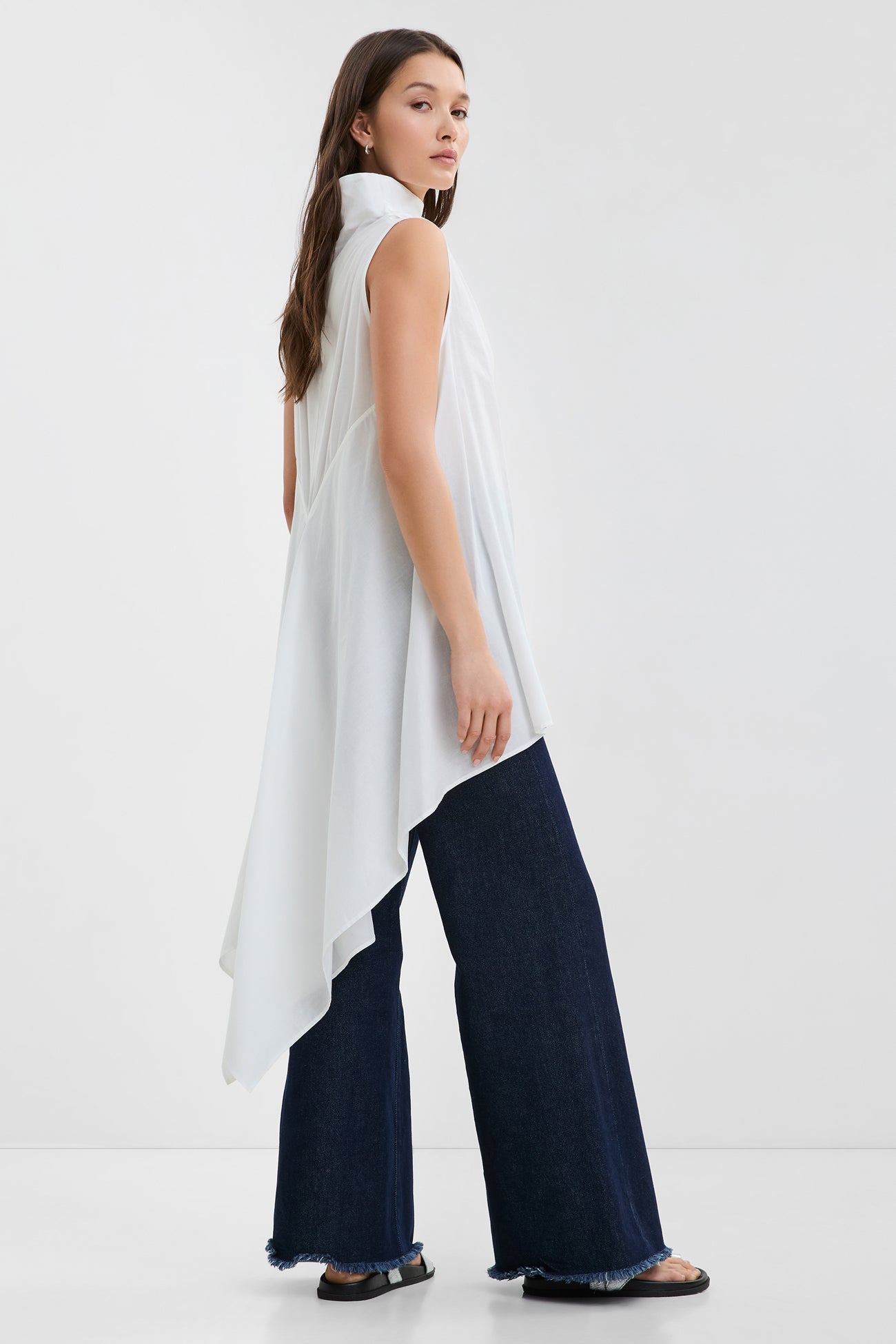 Sleeveless White Cotton High-Low Tunic Top - Letty Tunic | Marcella