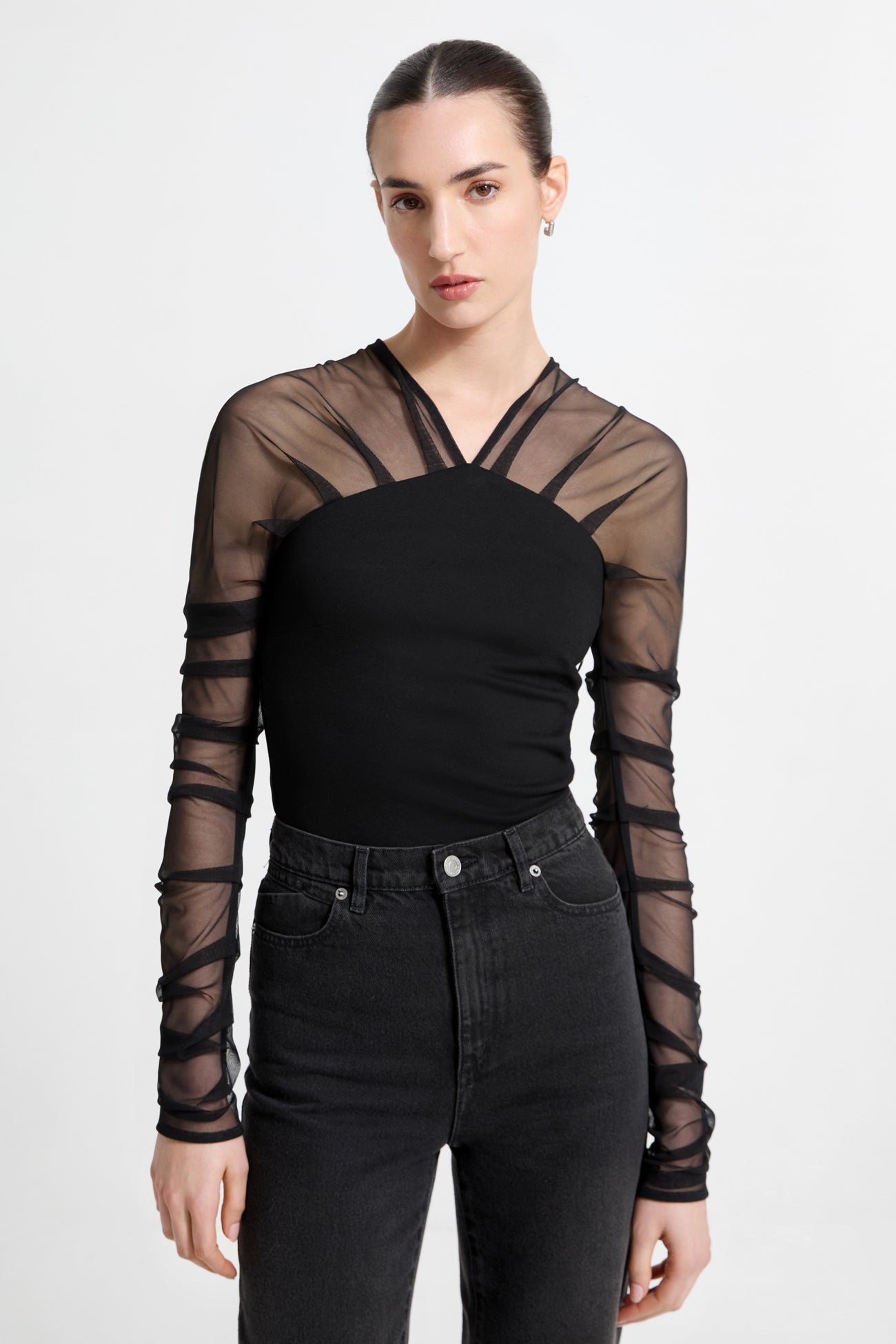 Women's Black Mesh Sheer Top | Lita | Marcella