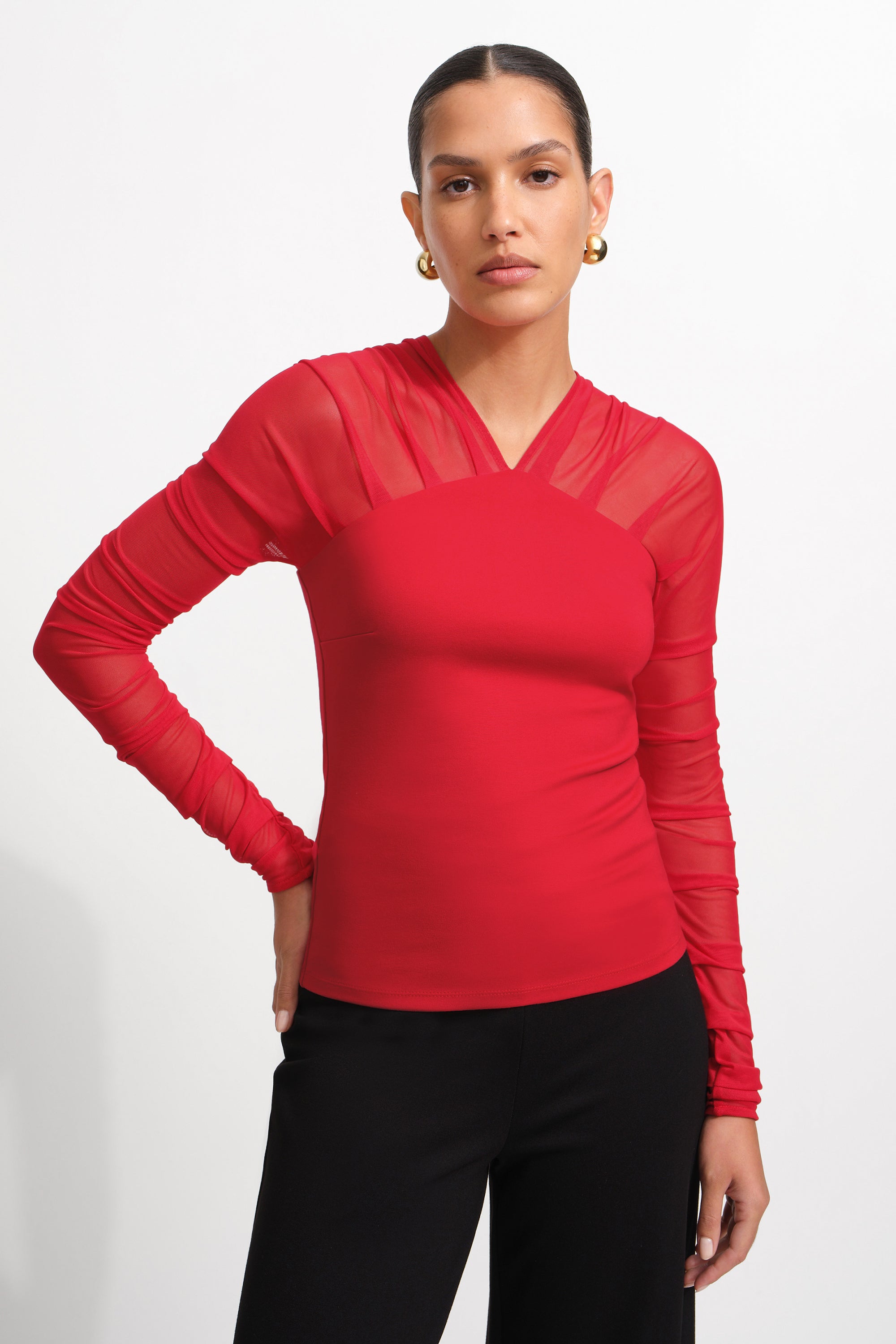Women's Red Sheer Mesh Top | Marcella