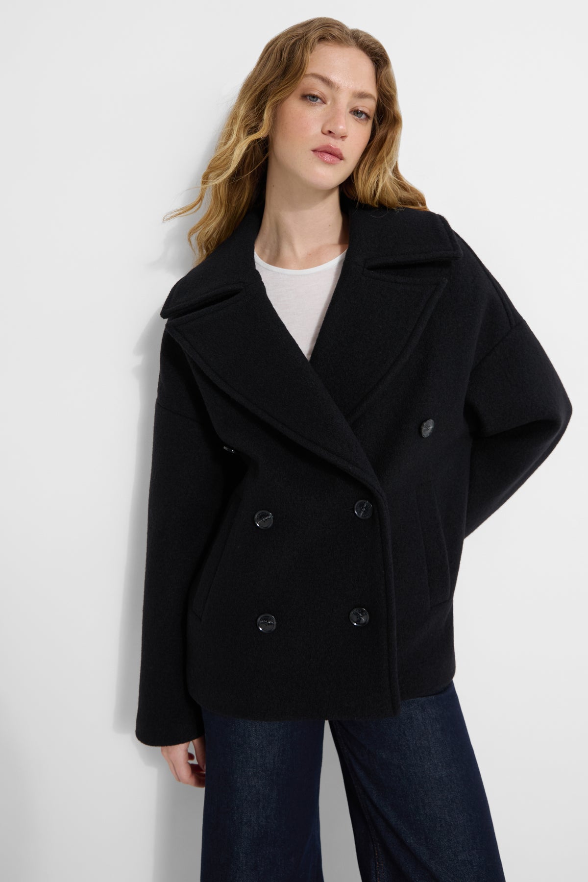 Henry Coat | Black Italian Virgin Wool Oversized Peacoat