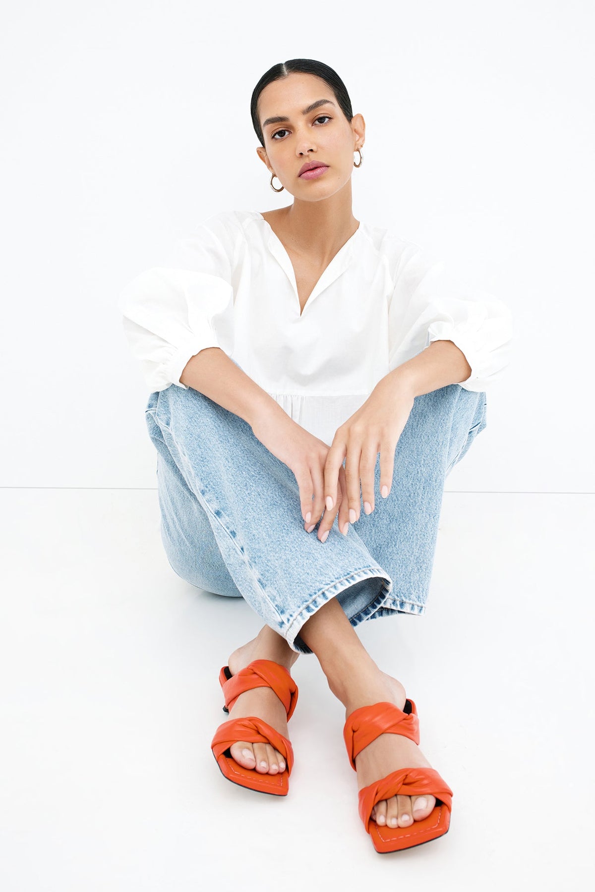 Orange Leather Kitten Heel Strappy Sandals - Solana Sandals | Marcella