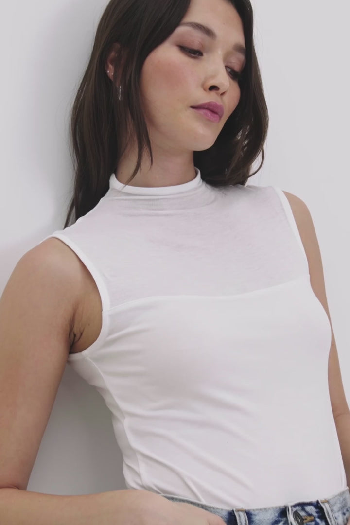 Off White Fitted Mockneck Sleeveless Tank Top - Salma Top | Marcella