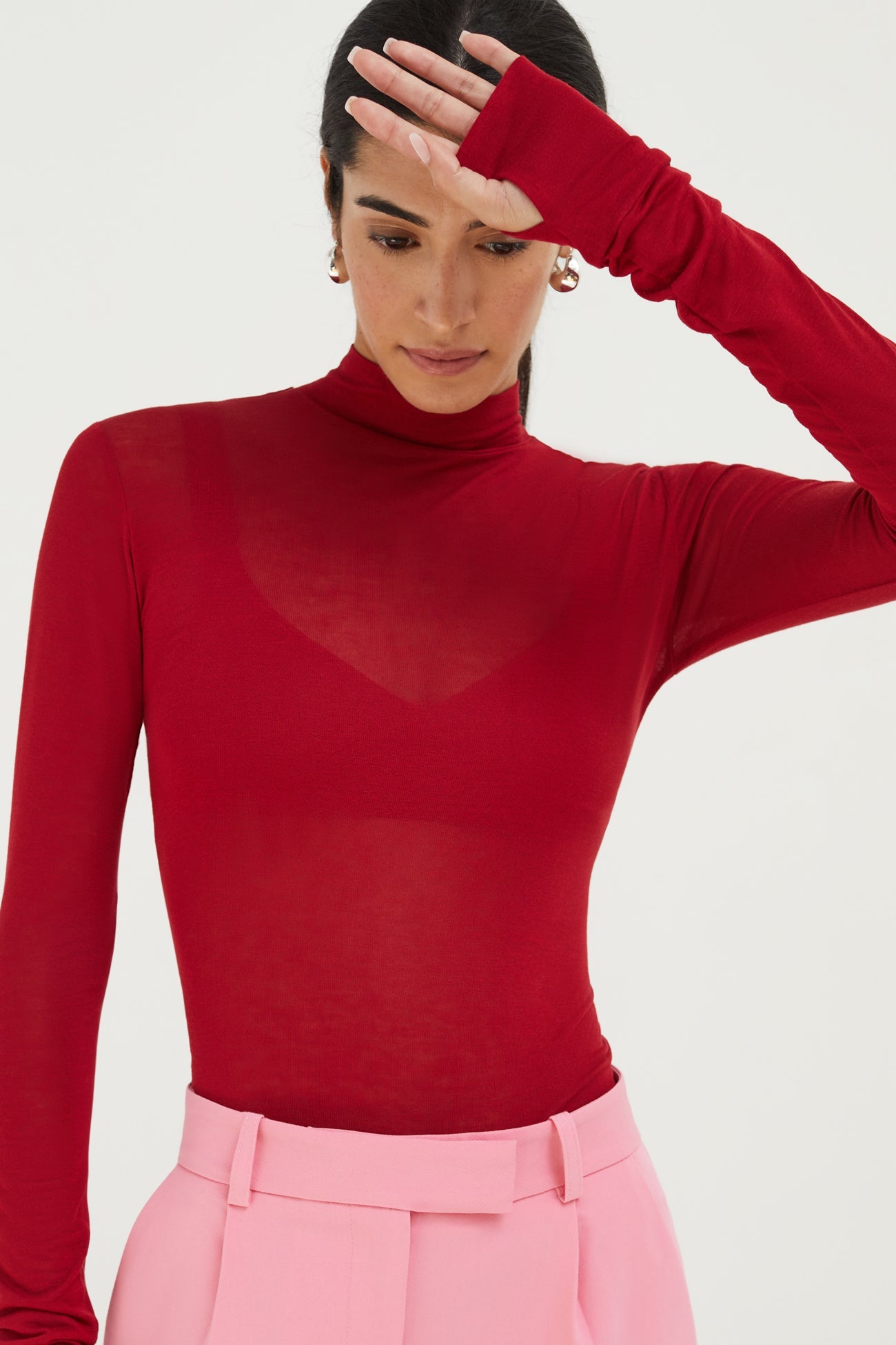 Mock Neck Long Sleeve Sheer Off White Top - Addy Top | Marcella
