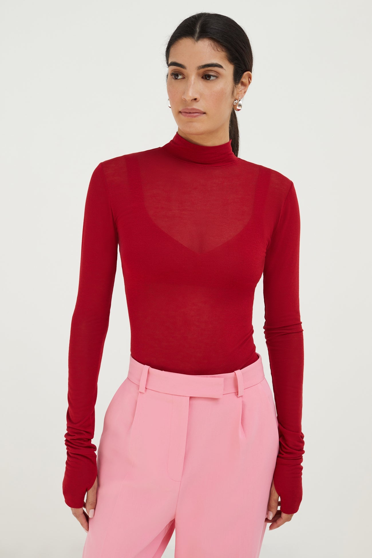 Mock Neck Long Sleeve Sheer Black Top - Addy Top | Marcella