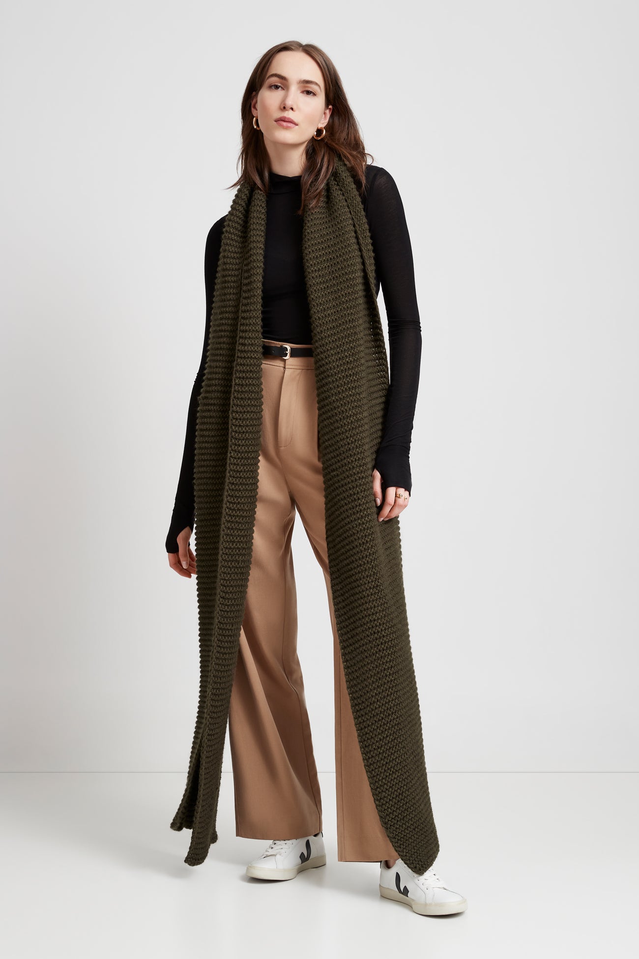 Black Extra Long Wide Merino Wool Scarf - Bronx Scarf | Marcella
