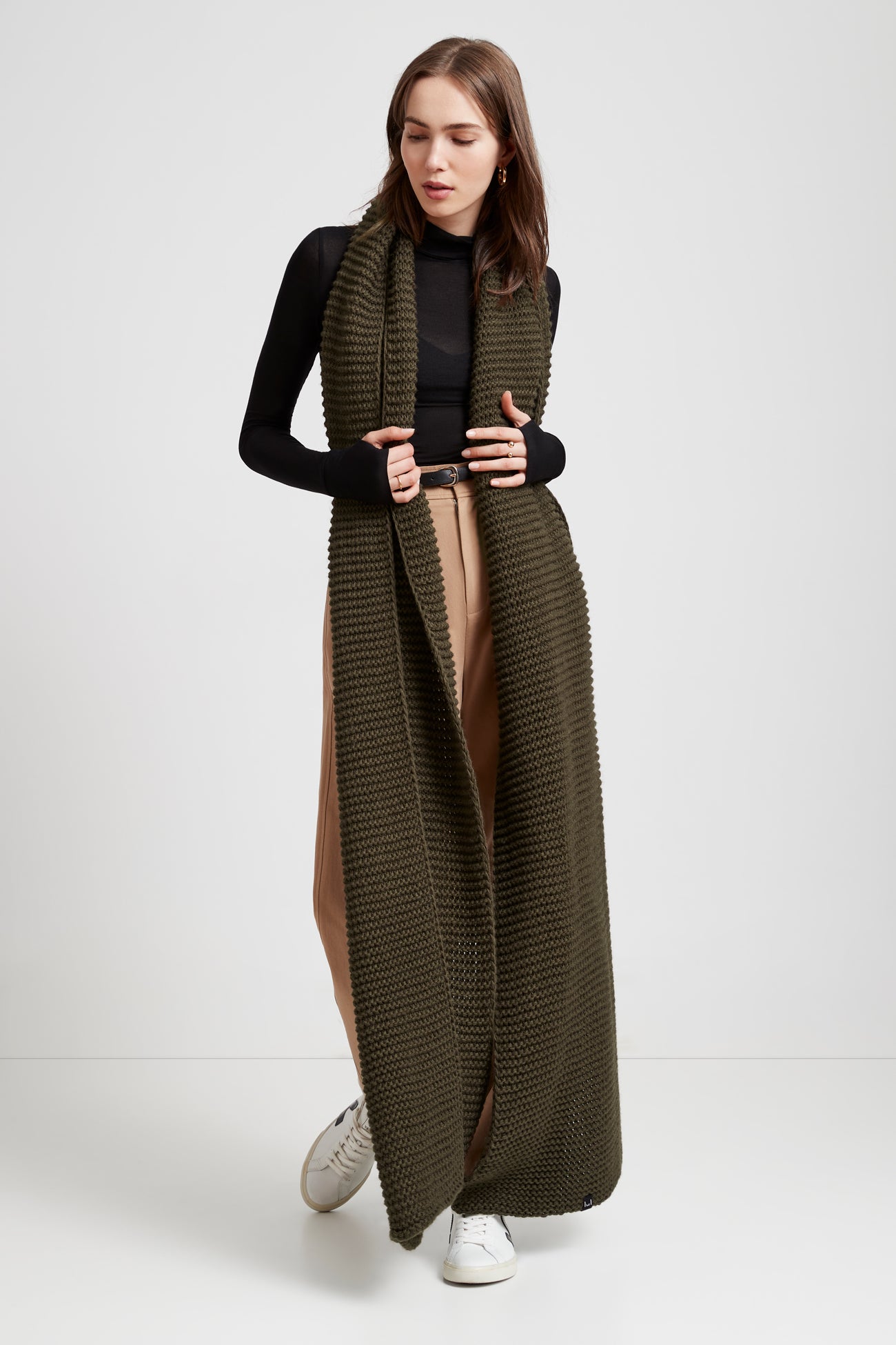 Black Extra Long Wide Merino Wool Scarf - Bronx Scarf | Marcella