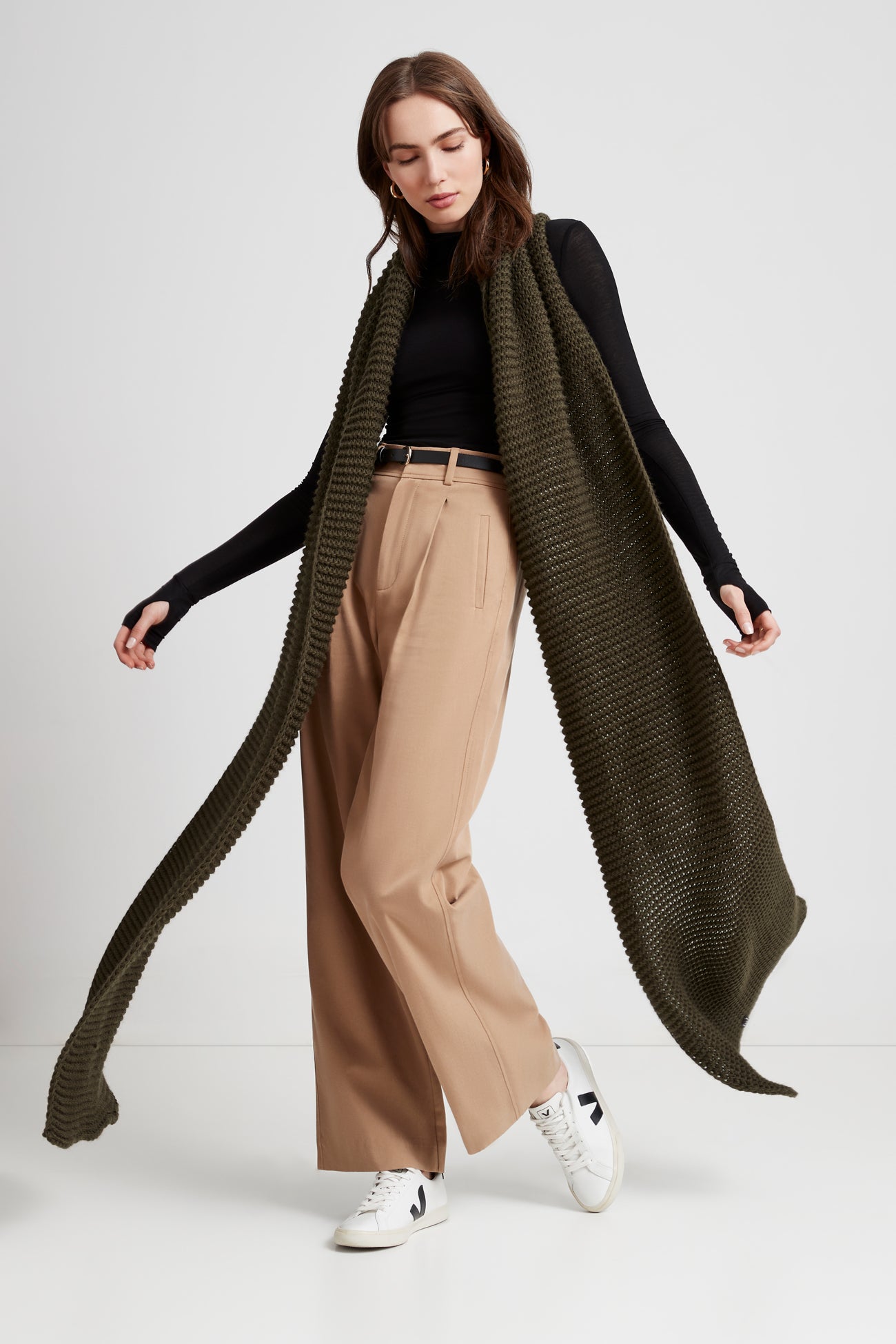 Black Extra Long Wide Merino Wool Scarf - Bronx Scarf | Marcella