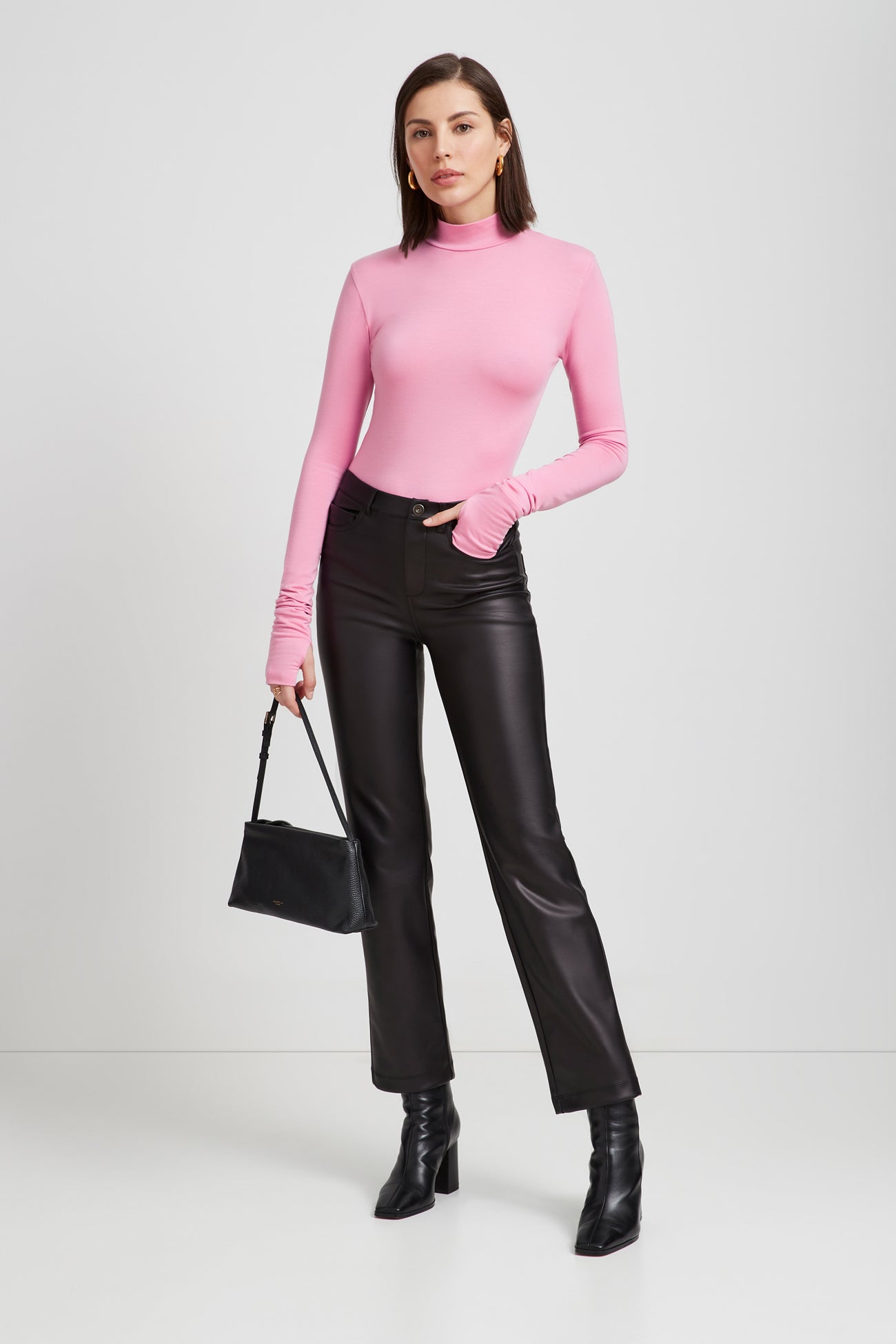 Mock Neck Extra Long Sleeve Black Top - Addy Top | Marcella