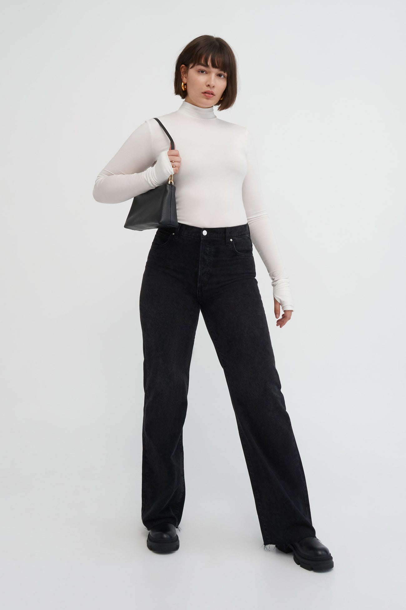 Mock Neck Extra Long Sleeve Black Top - Addy Top | Marcella